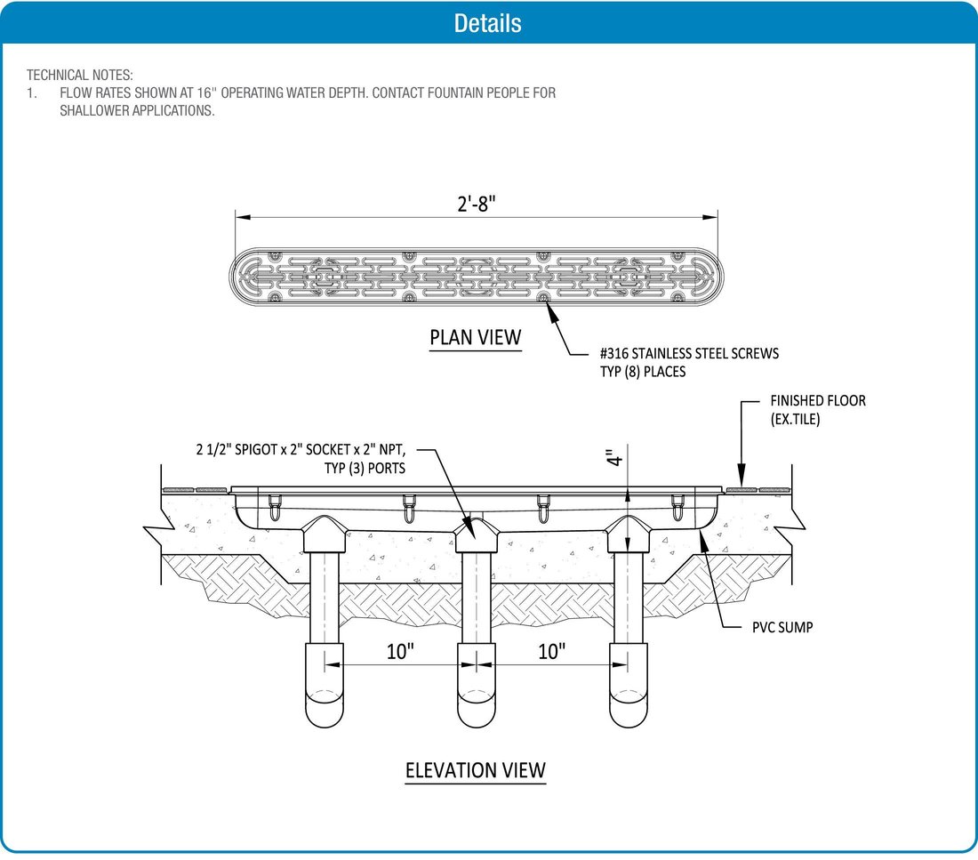 PCS-32 Plastic Channel Sump - by Fountain People Inc.